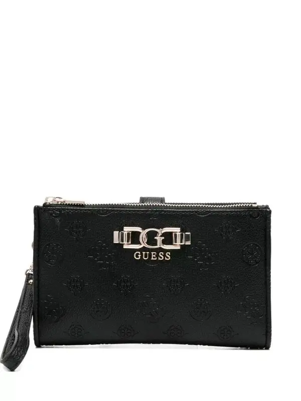 Guess Embossed-logo Zip-roundwallet - Black