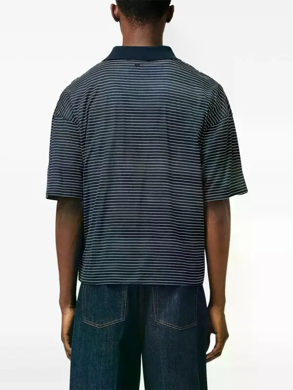 AMI Paris De Coeur Striped Buttoned Polo Shirt - Blue