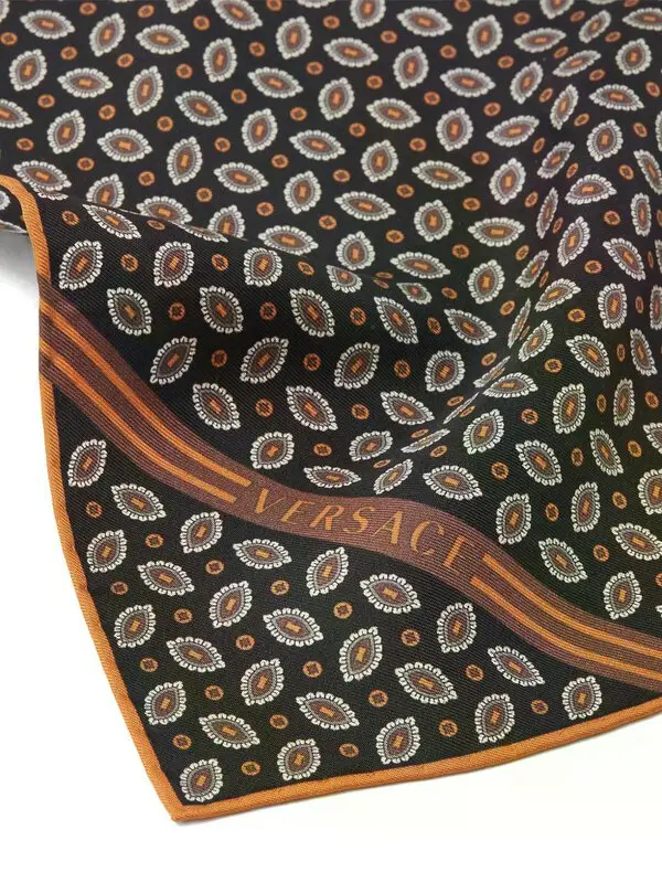 Versace Printed Silk Twill Pocket Square - Black