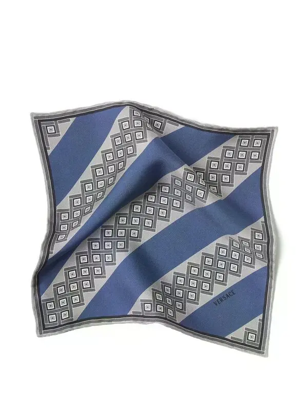 Versace Printed Silk Twill Pocket Square - Blue