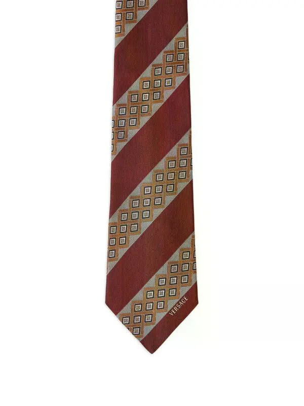 Versace Printed Jacquard Silk Tie - Red