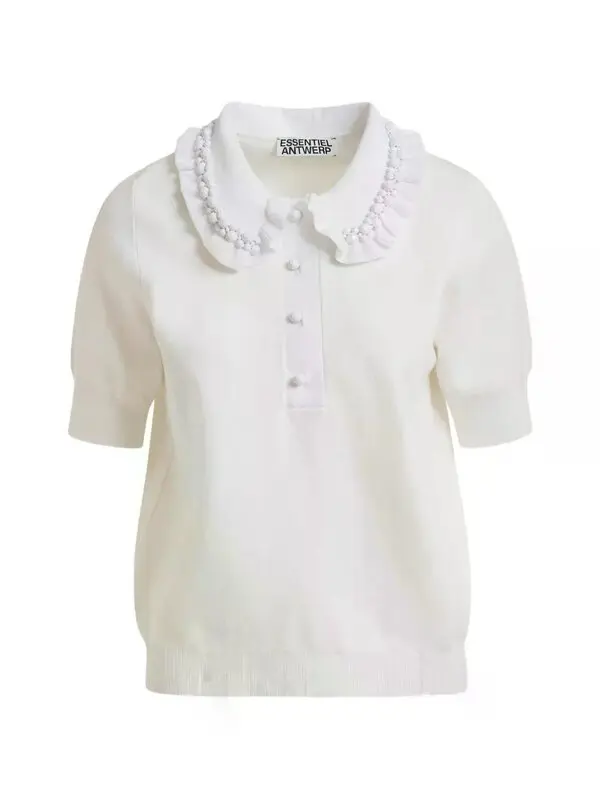 Essentiel Antwerp Beaded Ruffled Polo Top