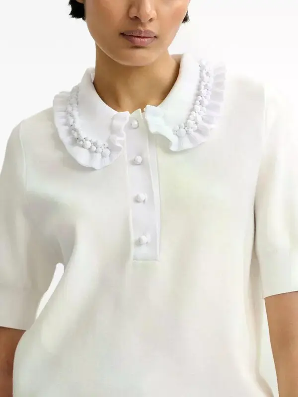 Essentiel Antwerp Beaded Ruffled Polo Top