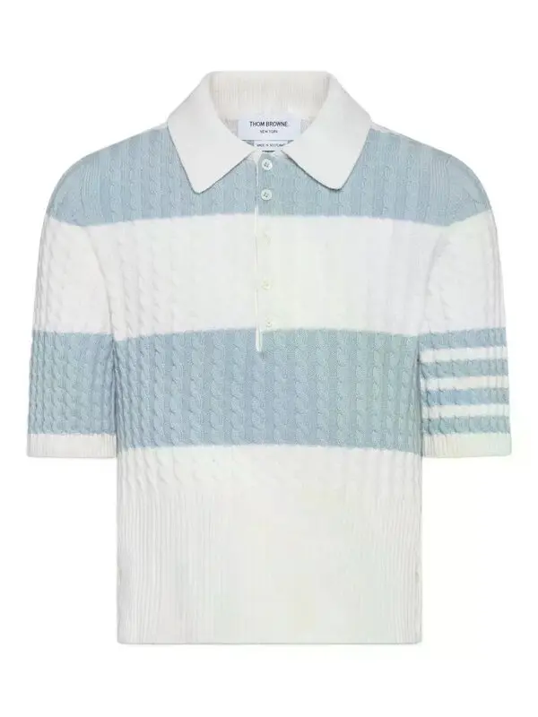 Thom Browne Cashmere Cable Stitch 4-bar Rugby Stripe Polo