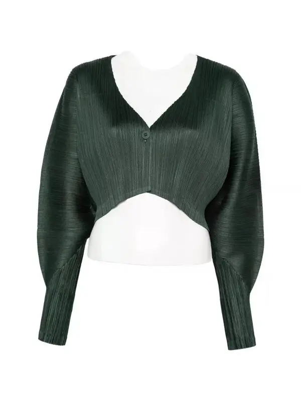 Issey Miyake Pleated V-neck Top - Green