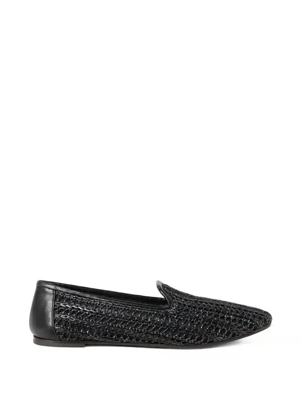 Brunello Cucinelli Techno Raffia And Calfskin Flats - Black