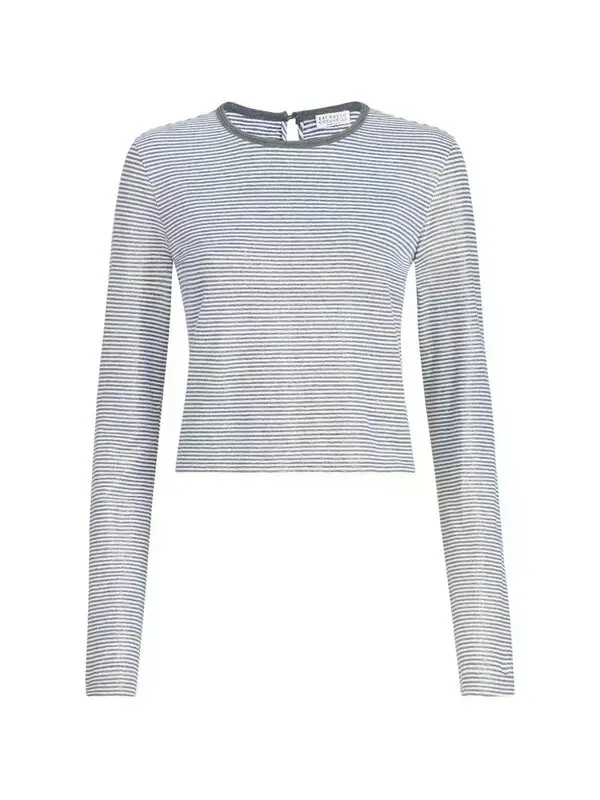 Brunello Cucinelli Striped-pattern Lamé Top - Blue