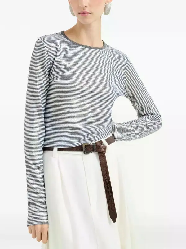 Brunello Cucinelli Striped-pattern Lamé Top