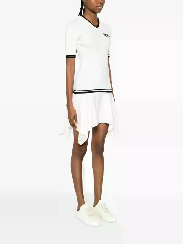 Off-White V-neck Ribbed Mini Dress