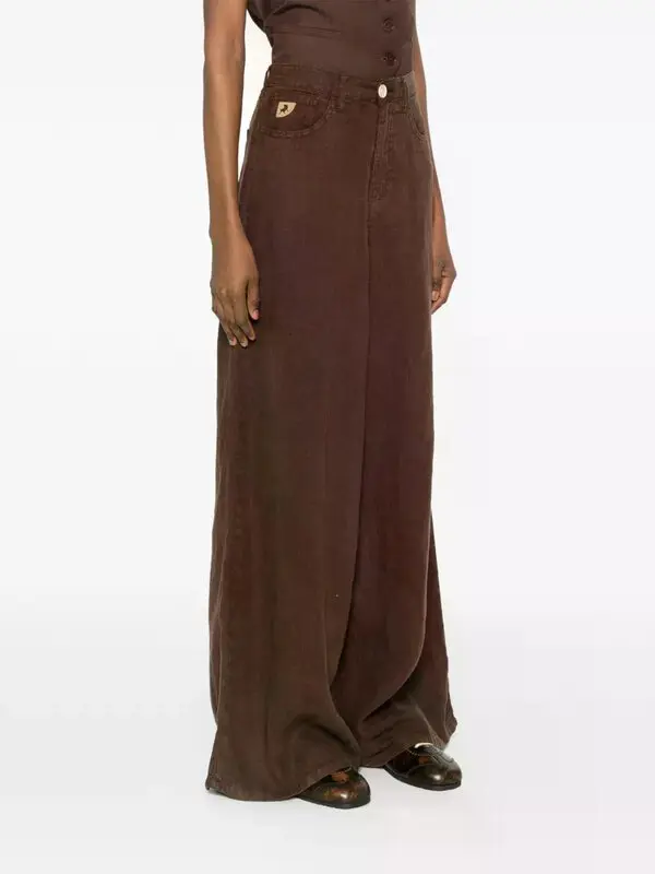 LOIS Button Wide-leg Trousers - Brown