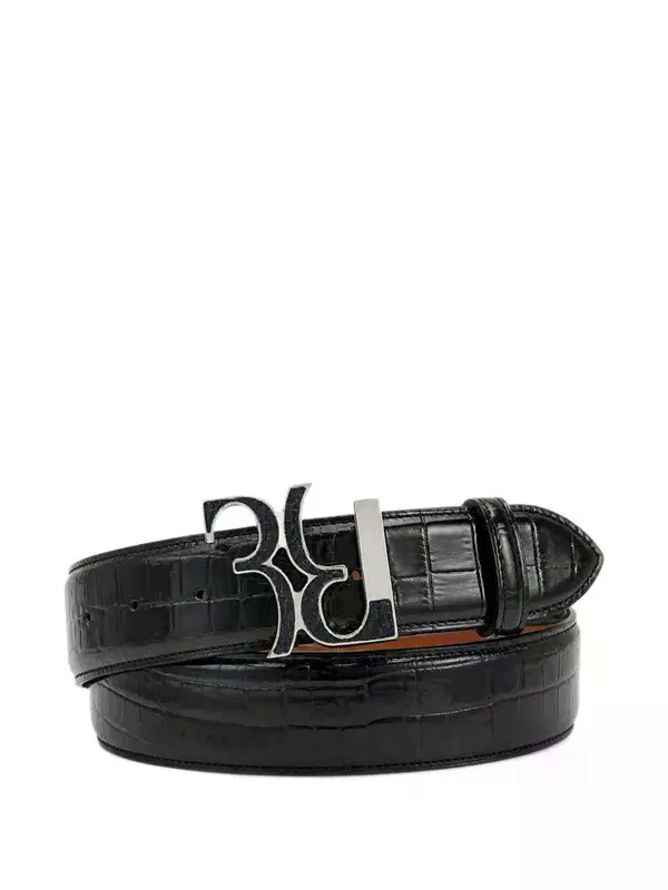 BILLIONAIRE Crocco-effect Buckle Belt - Black