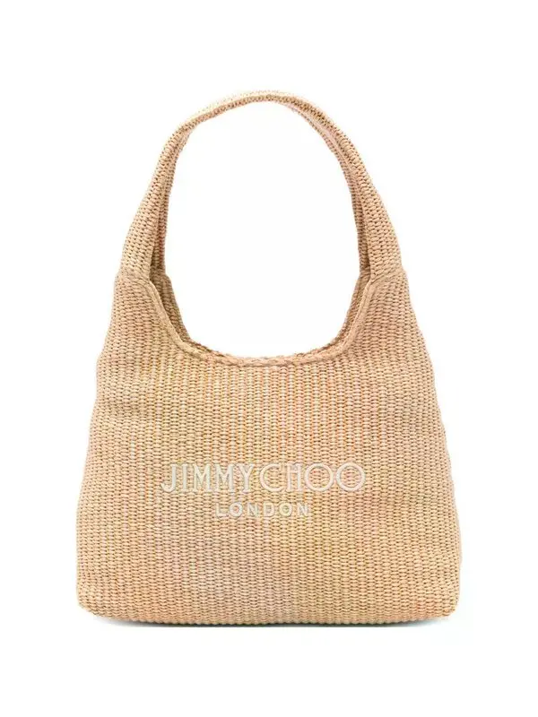 JIMMY CHOO Beach Diamond Logo-embroidered Shoulder Bag - Neutrals
