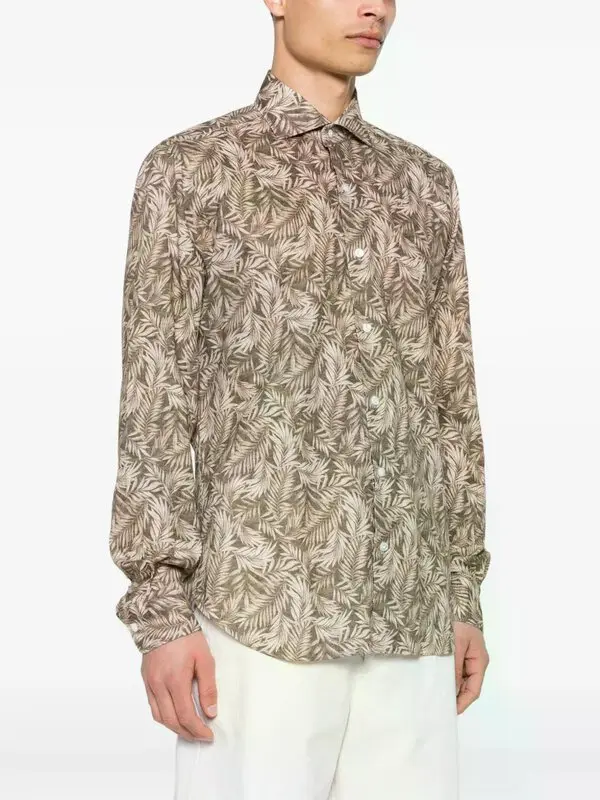 BARBA NAPOLI Leaf-print Shirt - Brown