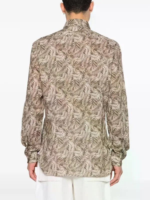 BARBA NAPOLI Leaf-print Shirt - Brown