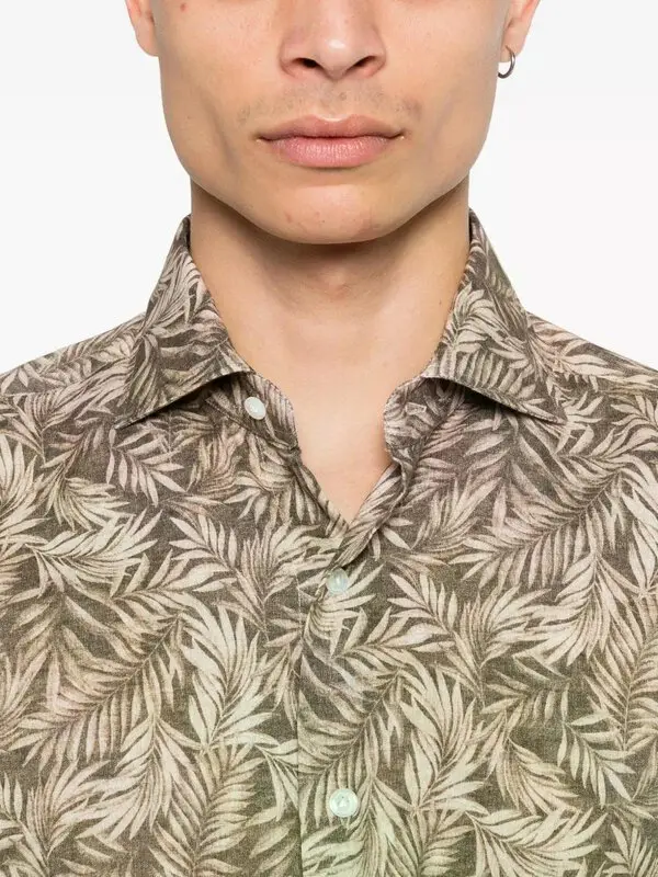 BARBA NAPOLI Leaf-print Shirt - Brown
