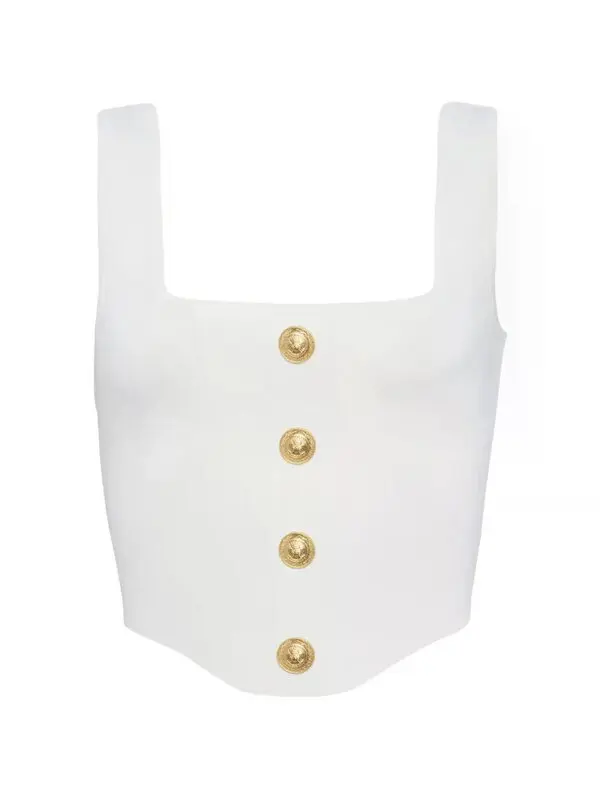 L'Agence Button-embellished Top - White