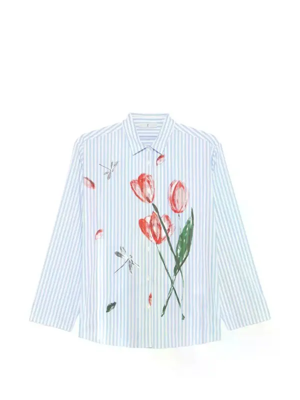 WHYCI Flora-detail Striped Shirt - Blue