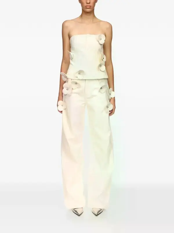 David Koma 3d Flower Denim Corset Top