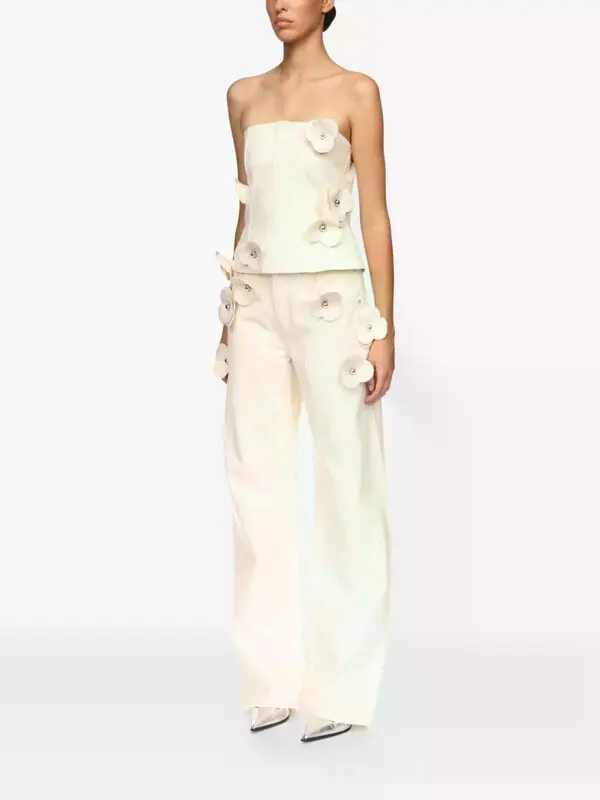 David Koma 3d Flower Denim Corset Top