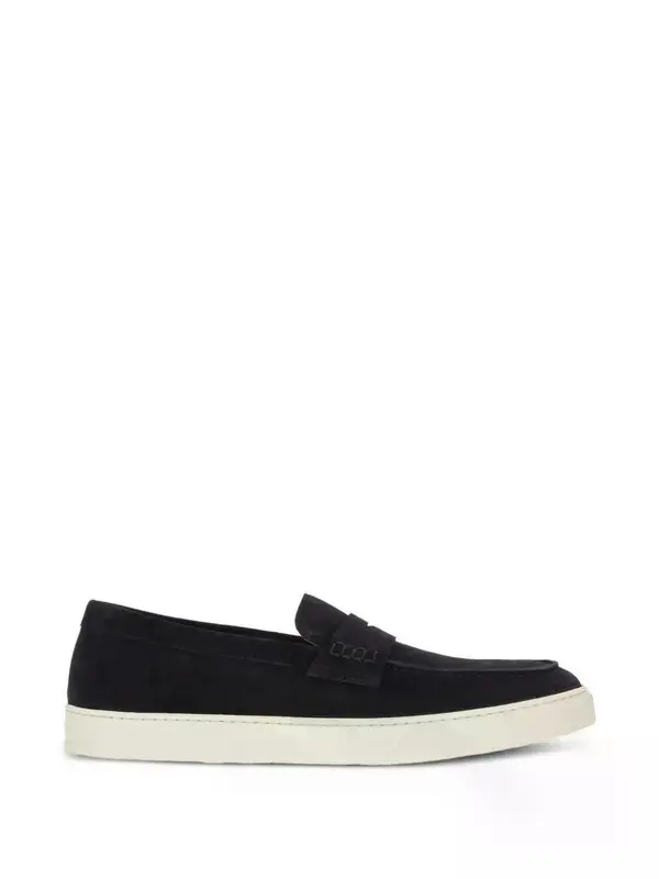 DOUCAL'S Suede Slip-on Loafers With Penny Strap - Blue