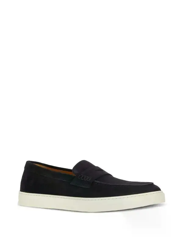 DOUCAL'S Suede Slip-on Loafers With Penny Strap - Blue