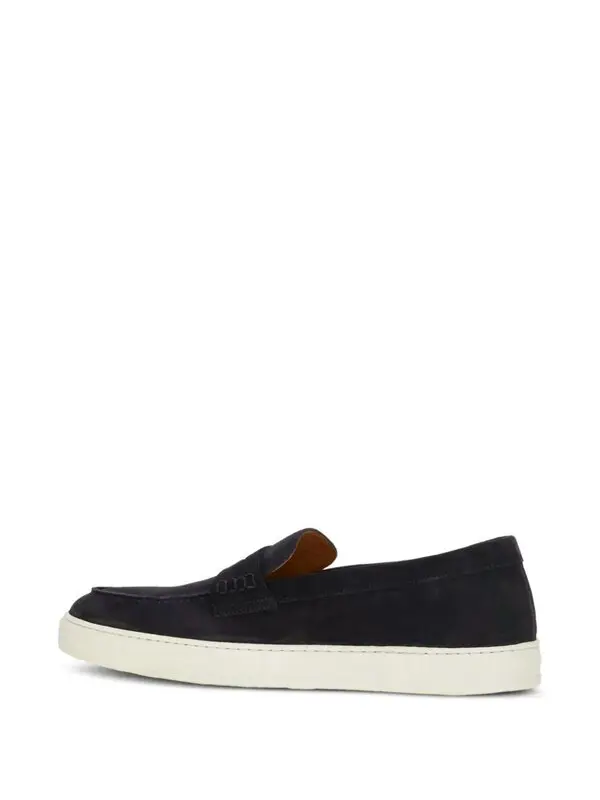 DOUCAL'S Suede Slip-on Loafers With Penny Strap - Blue