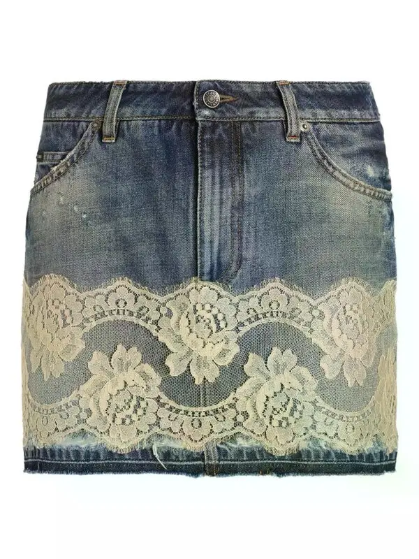 Dolce & Gabbana Lace Panel Mini Skirt - Blue