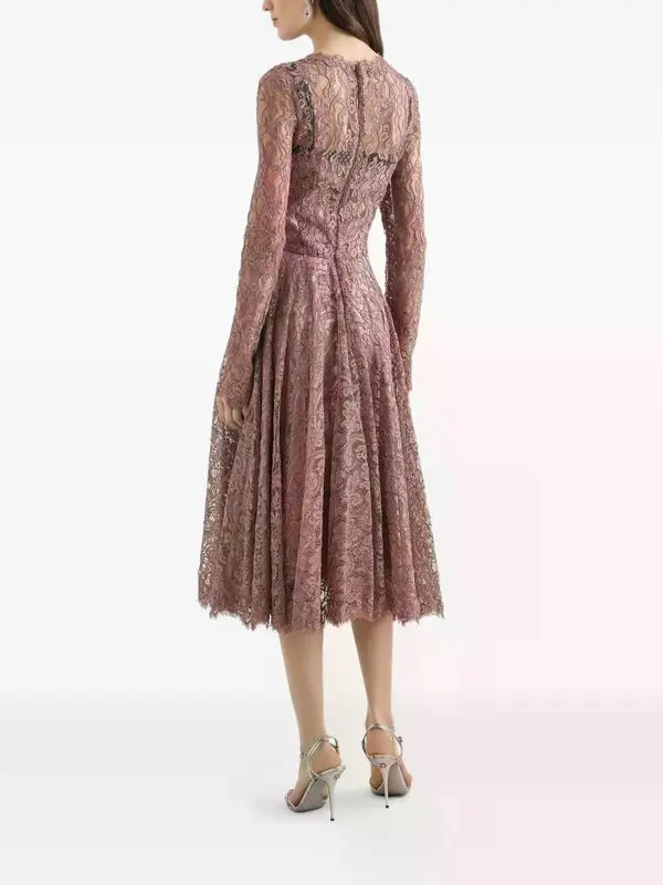Dolce & Gabbana Midi Long-sleeve Lace Dress - Pink