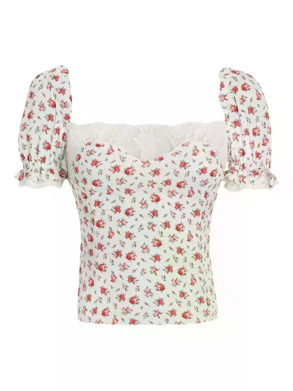 Dolce & Gabbana Floral-print Lace-trim Top - White