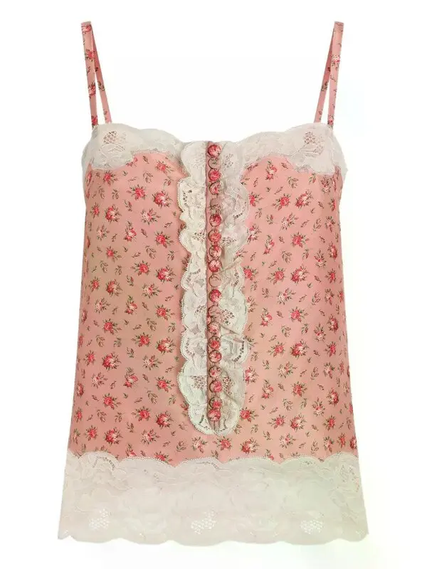 Dolce & Gabbana Floral-print Lace-trim Top - Pink