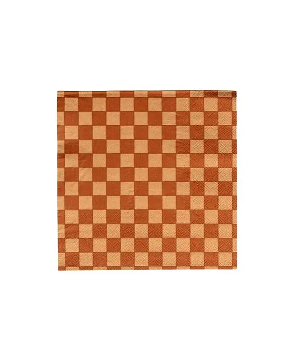 JOLLITY & CO Checkered Paper Cocktail Napkins, Set Of 20 - Cafe Con Leche (brown)