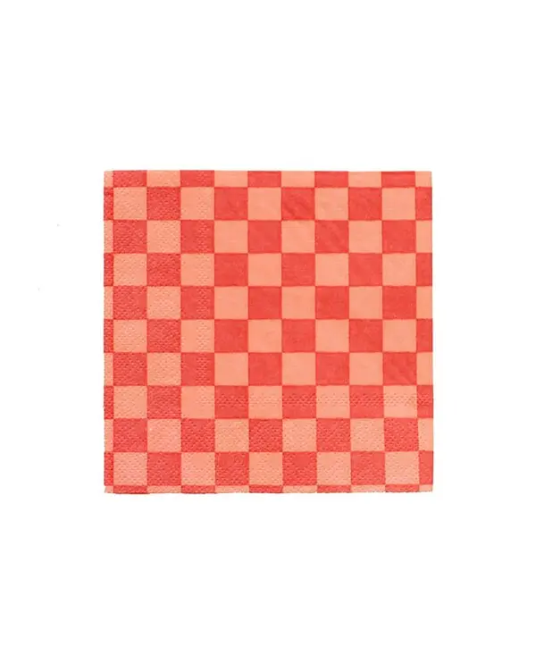 JOLLITY & CO Checkered Paper Cocktail Napkins, Set Of 20 - Cherry (red)