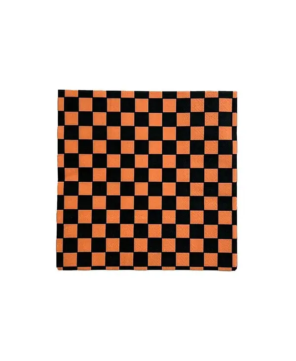 JOLLITY & CO Checkered Paper Cocktail Napkins, Set Of 20 - Halloween (orange And Black)