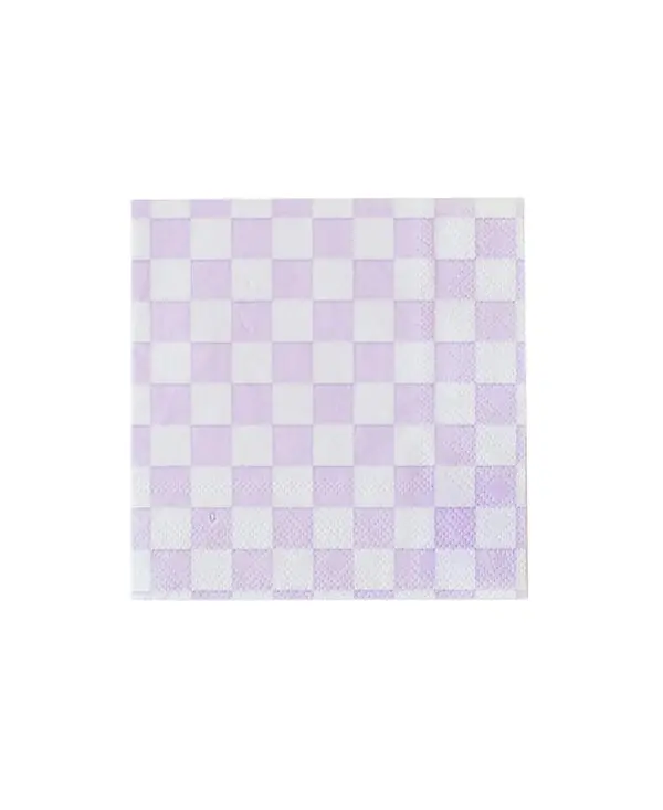 JOLLITY & CO Checkered Paper Cocktail Napkins, Set Of 20 - Purple Posse (purple)