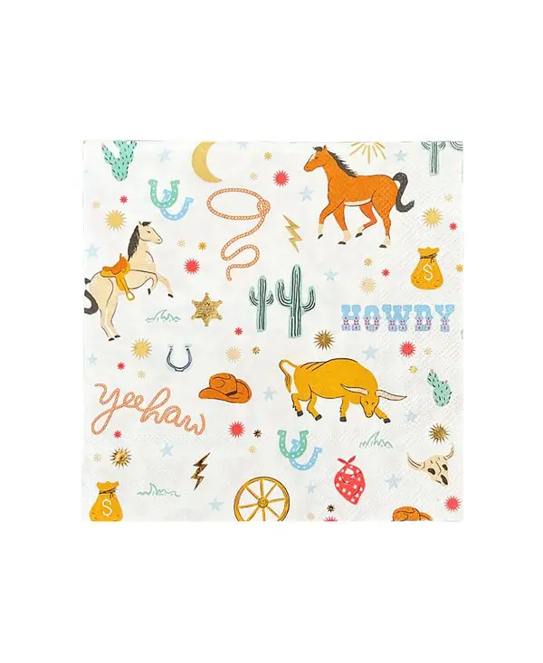 JOLLITY & CO Yeehaw Cowboy Print Large Paper Napkins, Set Of 16 - Multicolor