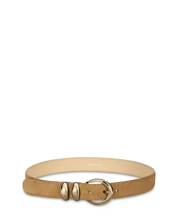Sandro Double Loop Leather Belt - Beige