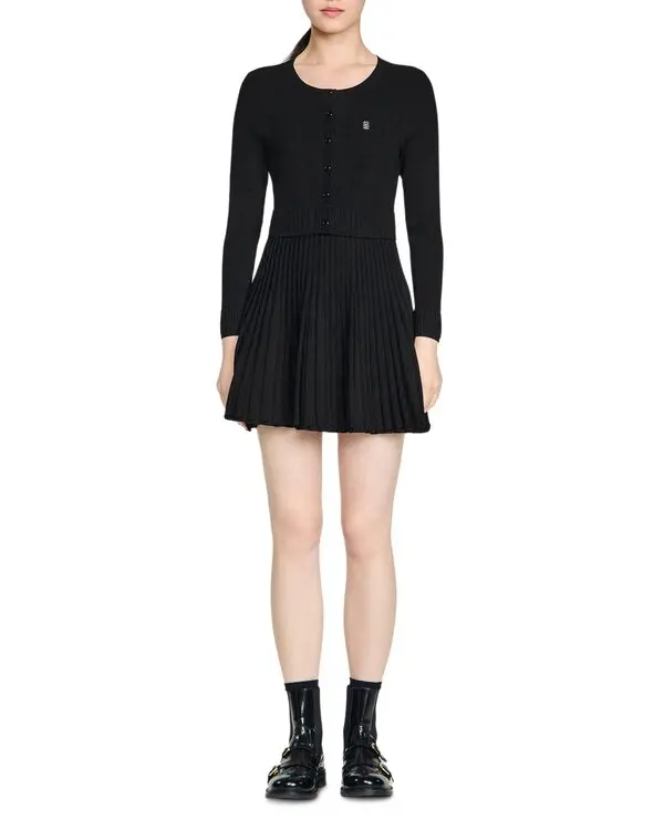 Sandro Ruby Pleated Knit Short Dress