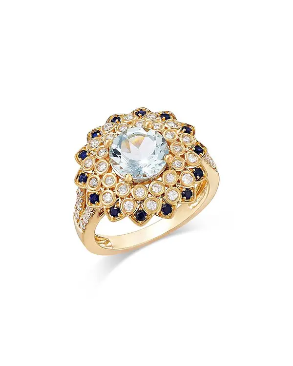 Bloomingdale'S Aquamarine, Blue Sapphire, & Diamond Ring In 14k Yellow - Gold
