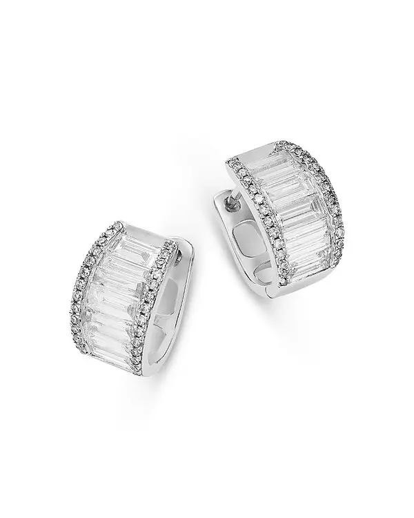 Bloomingdale'S Diamond Baguette & Round Huggie Hoop Earrings In 14k 2.0 Tcw - White Gold