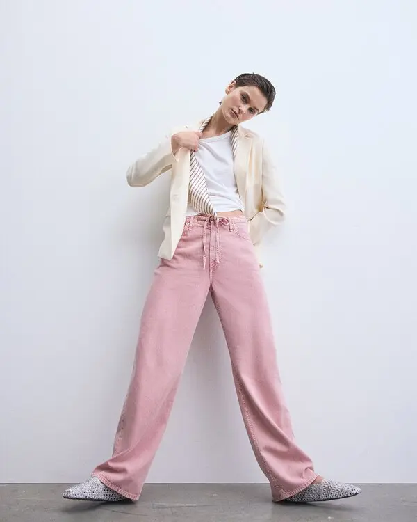 Rag & Bone Phoebe Drawstring High Rise Wide Jeans - Raspberry