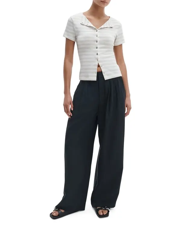Rag & Bone The Knit Stripe Button Tee - Chalk Multi