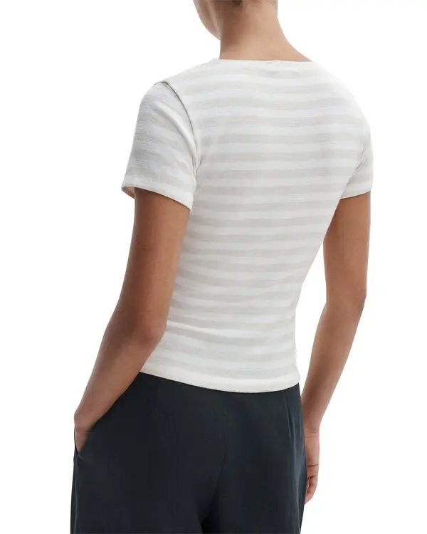 Rag & Bone The Knit Stripe Button Tee - Chalk Multi
