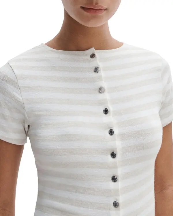 Rag & Bone The Knit Stripe Button Tee - Chalk Multi
