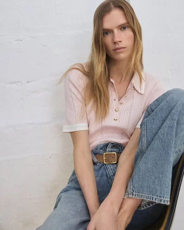 Rag & Bone Laurie Tipped Short Sleeve Polo Sweater