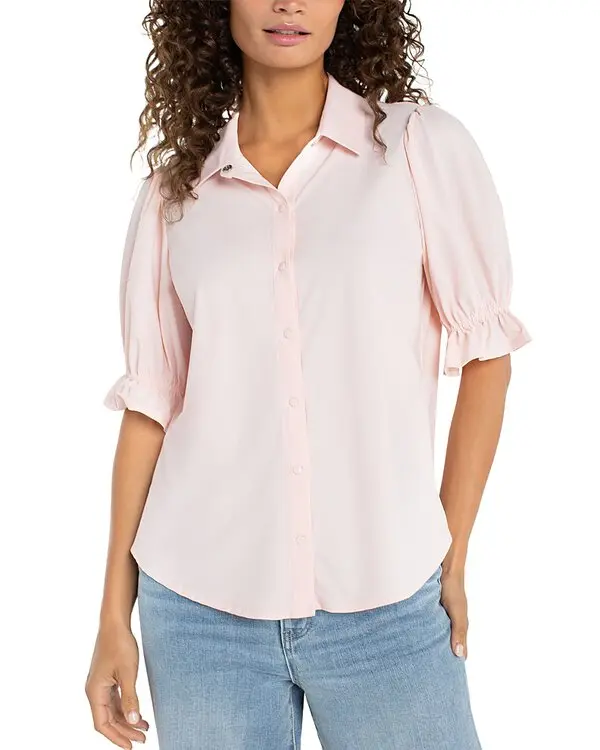 LIVERPOOL Elbow Puff Sleeve Snap Front Shirt - Light Pink