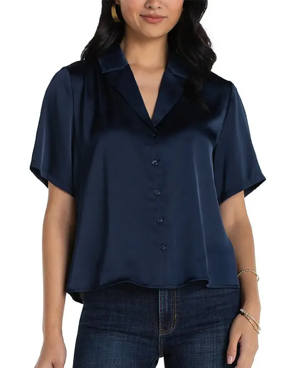 LIVERPOOL Short Sleeve Camp Collar Blouse - Dark Navy