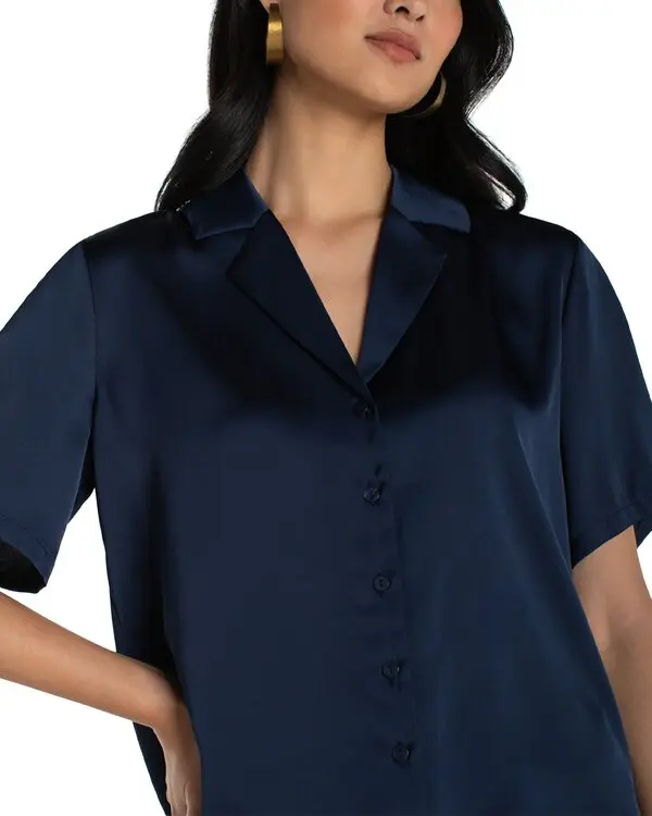 LIVERPOOL Short Sleeve Camp Collar Blouse - Dark Navy