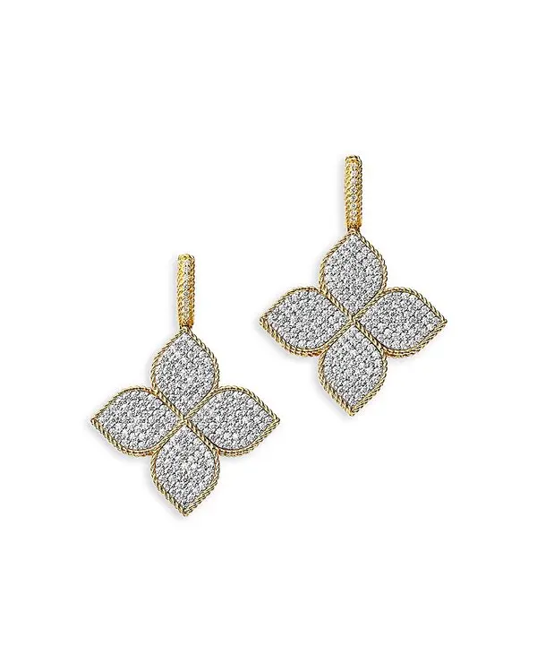 Roberto Coin 18k White & Yellow Gold Princess Flower Diamond Pave Drop Earrings - White/gold