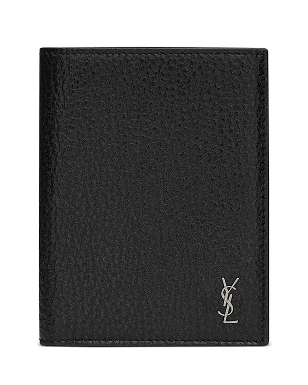 Saint Laurent Tiny Cassandre Credit Card Wallet - Black And Silver