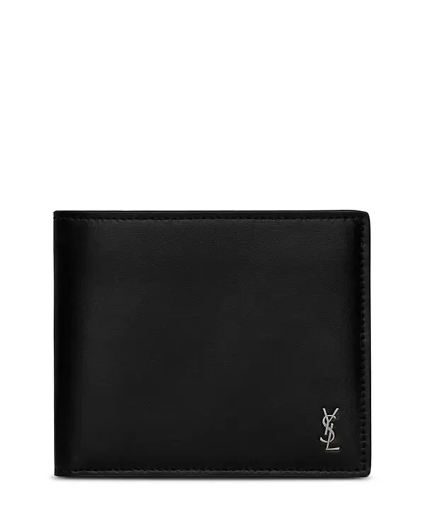 Saint Laurent Tiny Cassandre East/west Wallet - Black And Silver